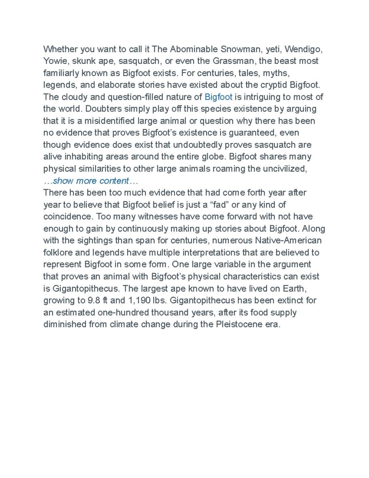Argumentative Essay On Bigfoot - Whether you want to call it The ...