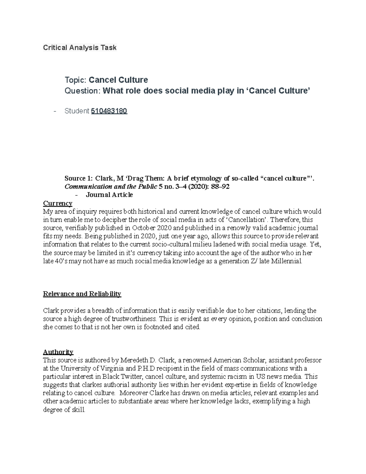 Final Assignment on cancel culture - Critical Analysis Task Topic ...