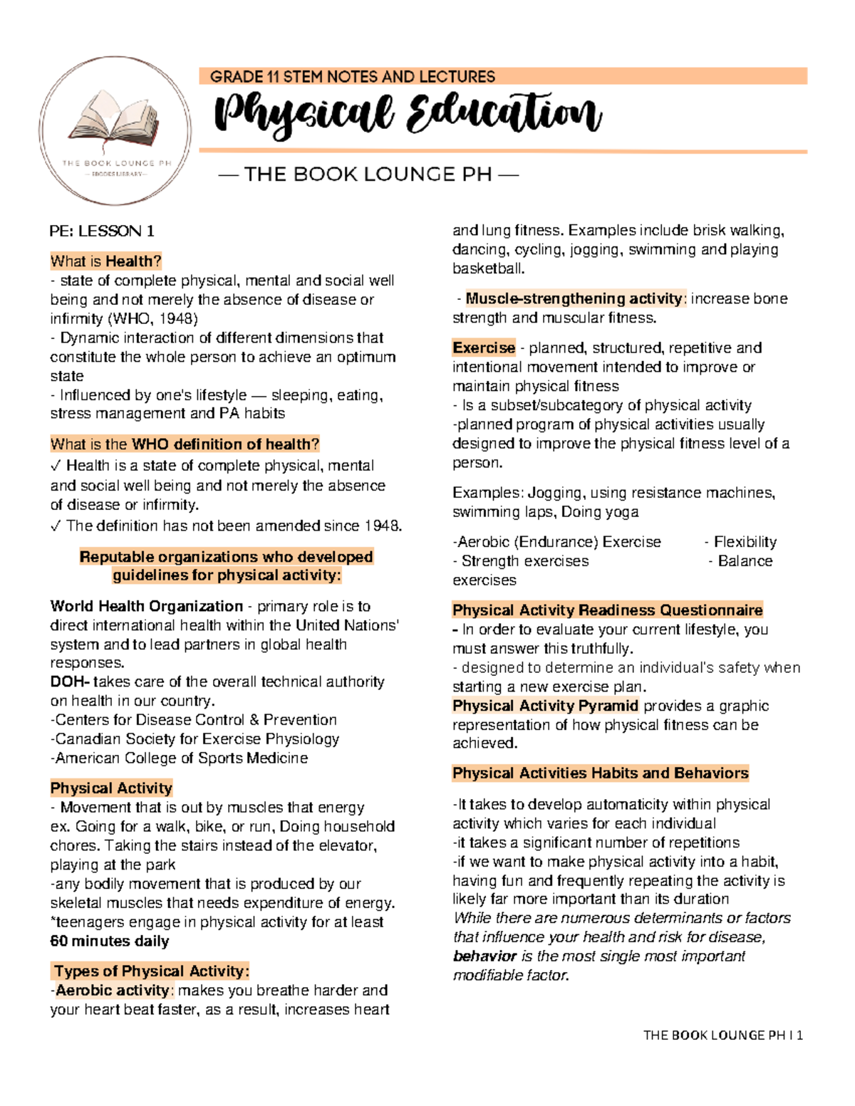 2ND TERM- Physical Education (P - PE: LESSON 1 What is Health? state of ...