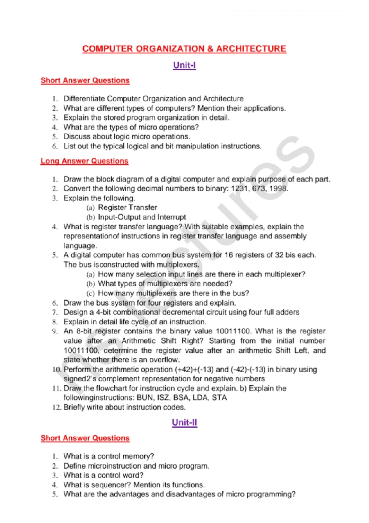 COA important questions - Computer Science - Studocu