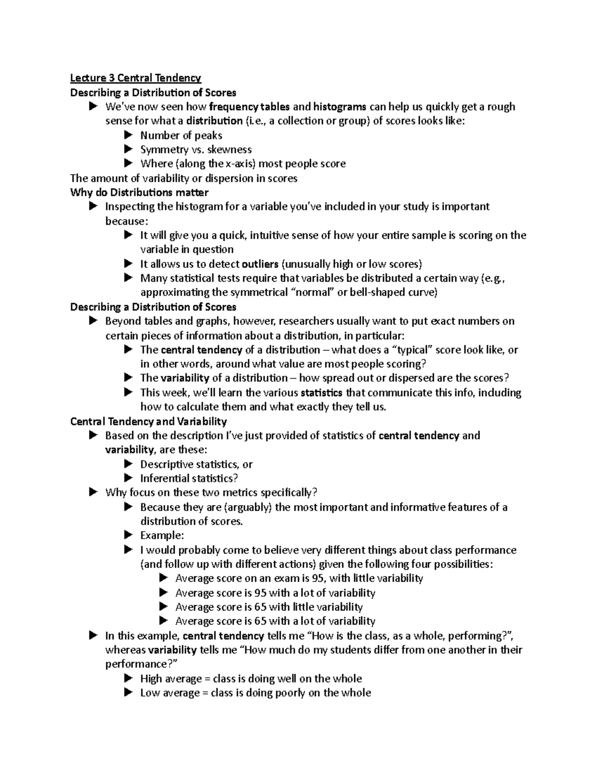 Stats IN Psych #3 $$$ - Lecture 3 Central Tendency Describing a ...