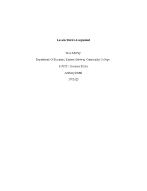 Ethics Lesson Ten Assignment - Lesson Ten Assignment Talia Murray ...