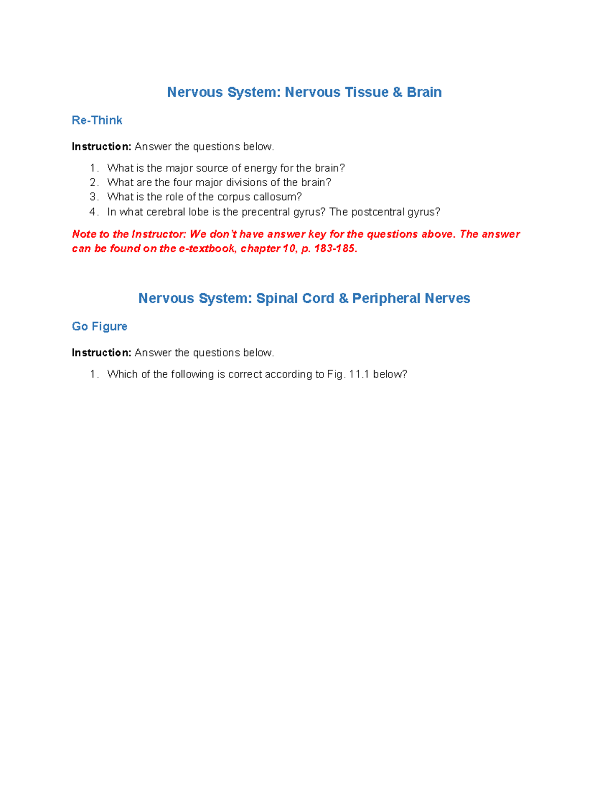 AHP106 Wk3 Assignment Answer Keys - Nervous System: Nervous Tissue ...