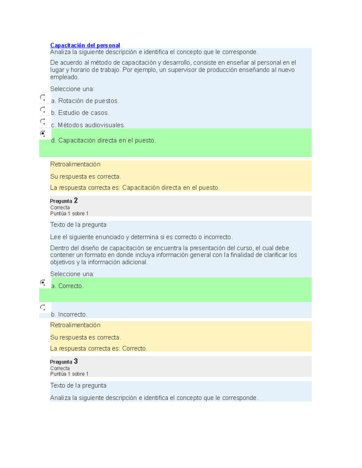 Capacitación del personal Examen 2 intento II - Capacitación del personal Analiza la siguiente ...