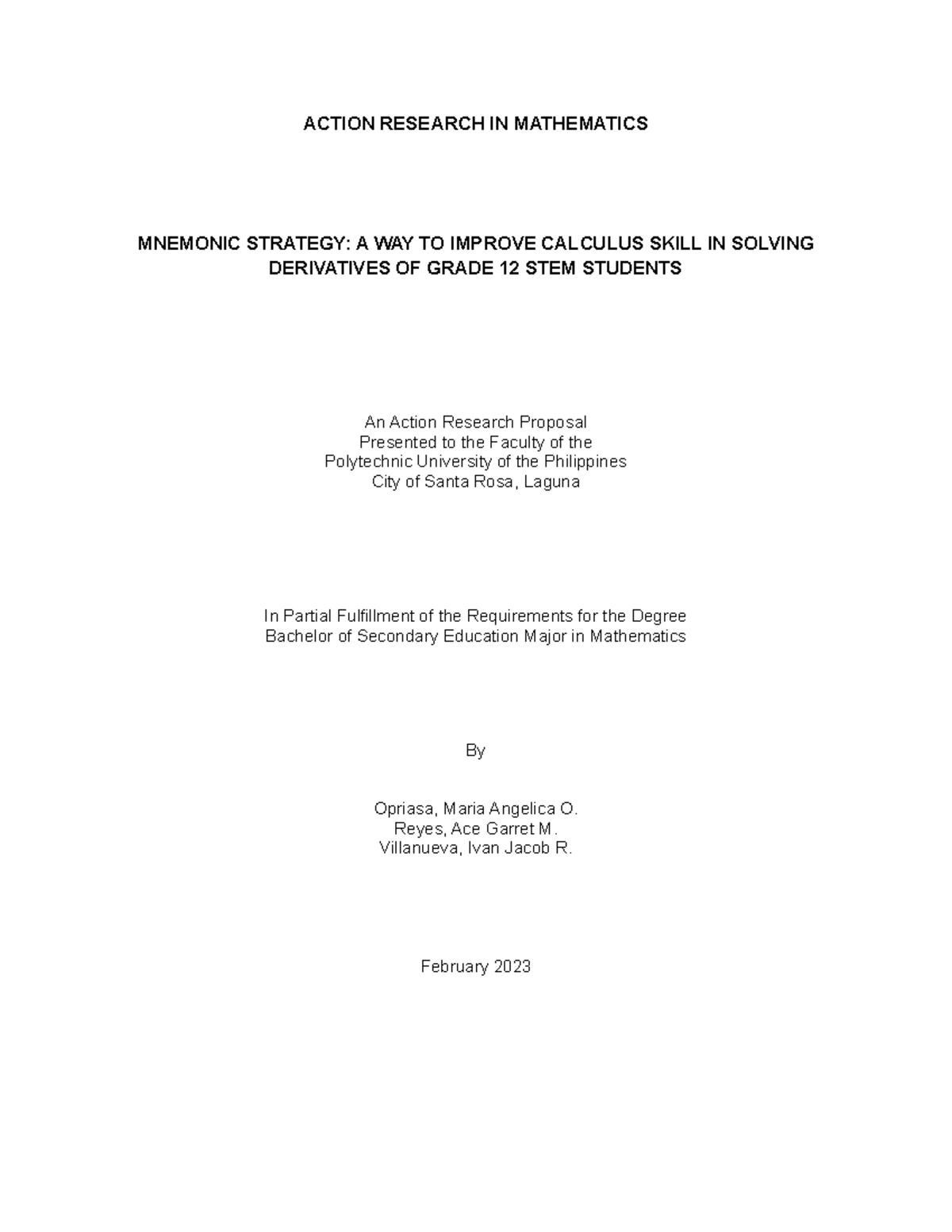 Action Research IN Mathematics - ACTION RESEARCH IN MATHEMATICS ...