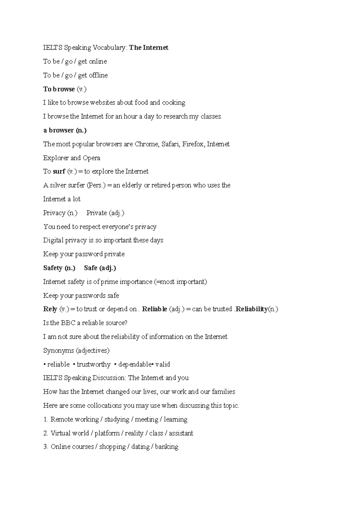 Speakinglesson 2-inclass - IELTS Speaking Vocabulary: The Internet To ...