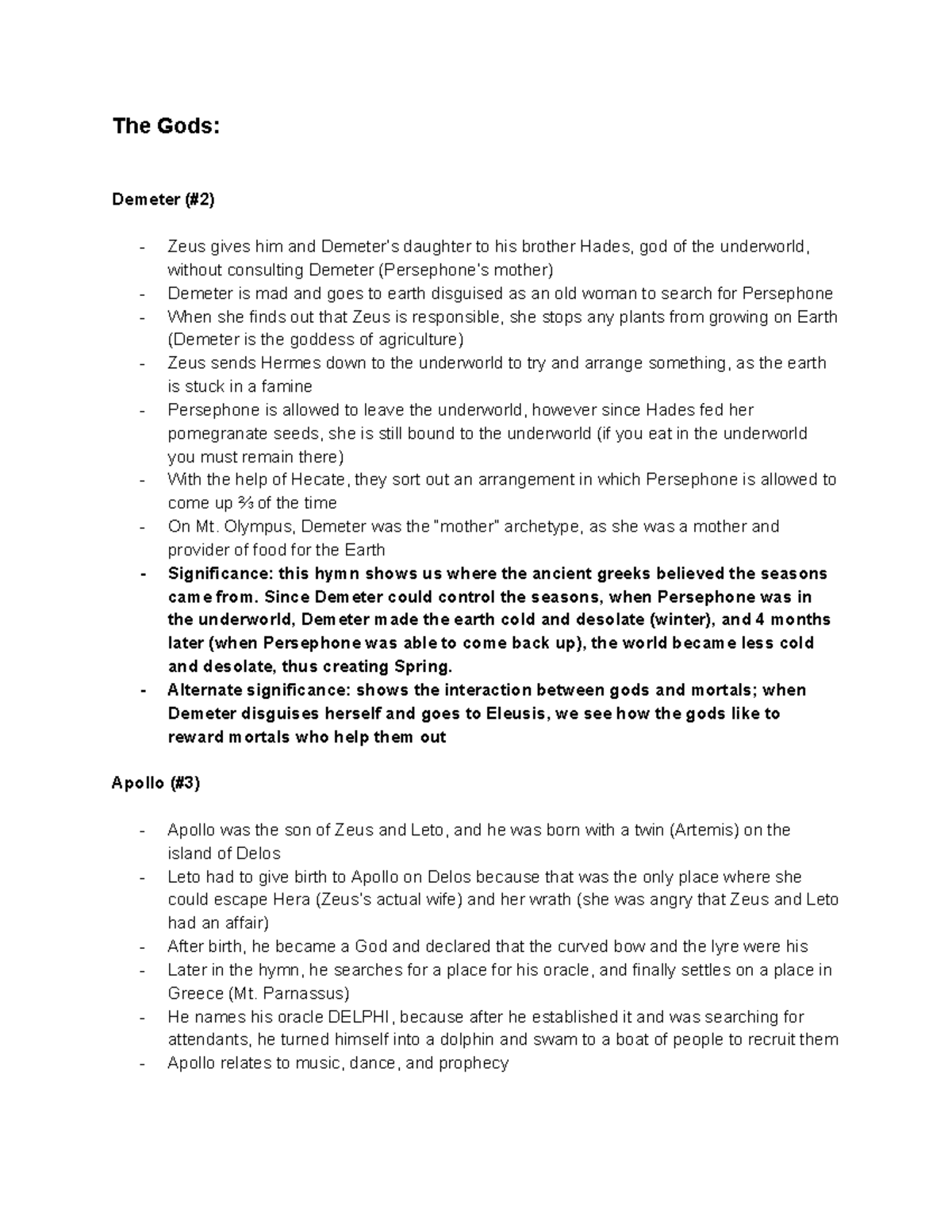 CLASS40 Greek Mythology Study Guide - The Gods: Demeter (#2) Zeus gives ...