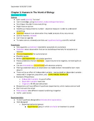 All the lecture notes for the course Biology 101 - Chapter 1 Humans in ...