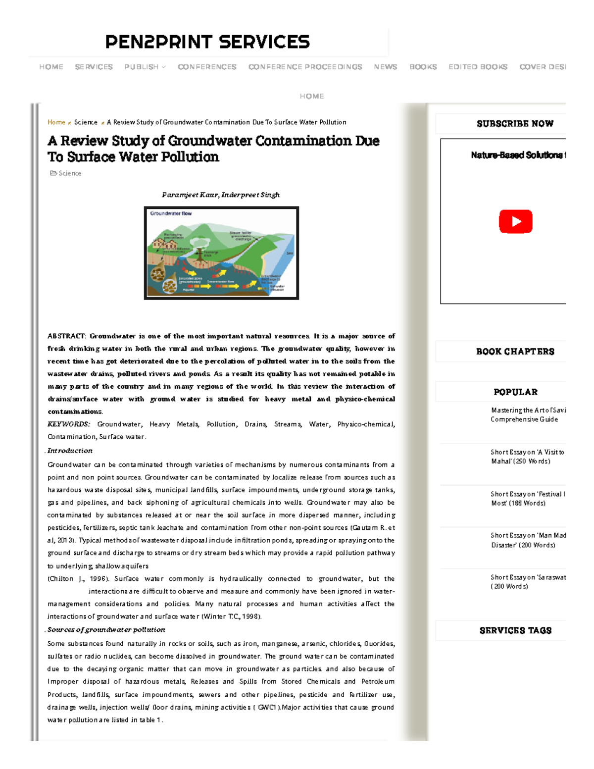 A Review Study of Groundwater Contamination Due To Surface Water Pollution - Pen2Print Services ...