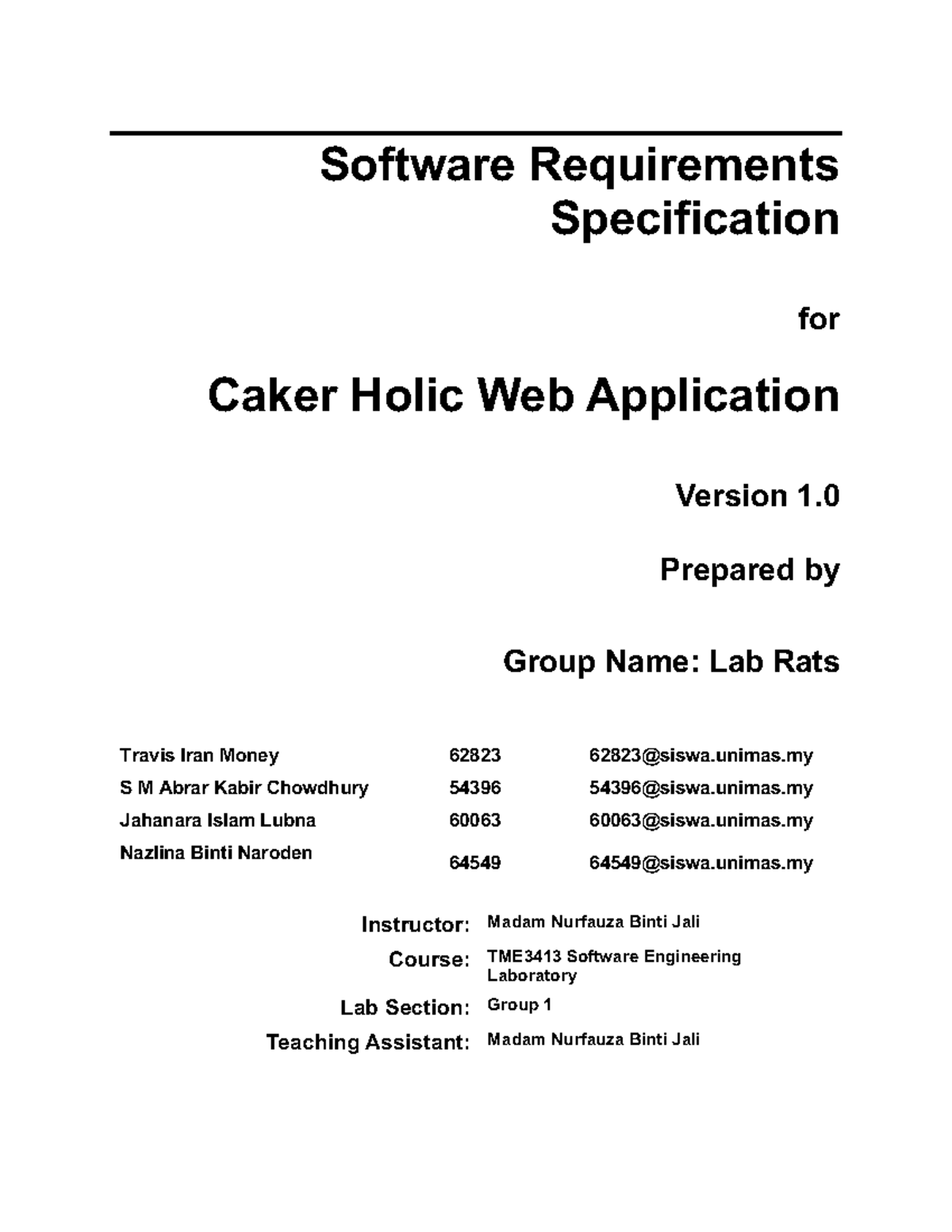 Caker Holic Web SRS - SRS - Software Requirements Specification for Caker Holic Web Application ...
