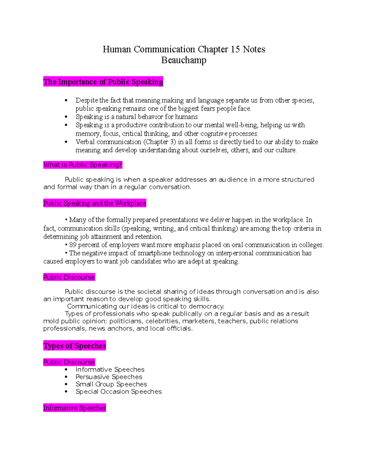 Human Communication Chapter 15 Notes - Speaking is a natural behavior ...