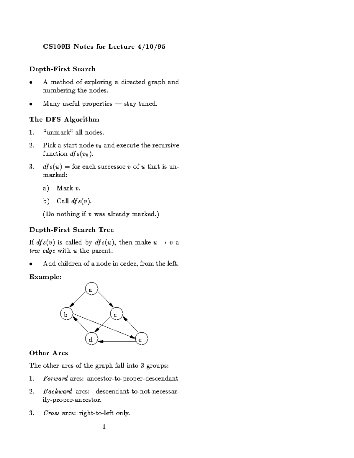Computer Science Notes 29 - CS109B Notes for Lecture 4/10/95 Depth ...
