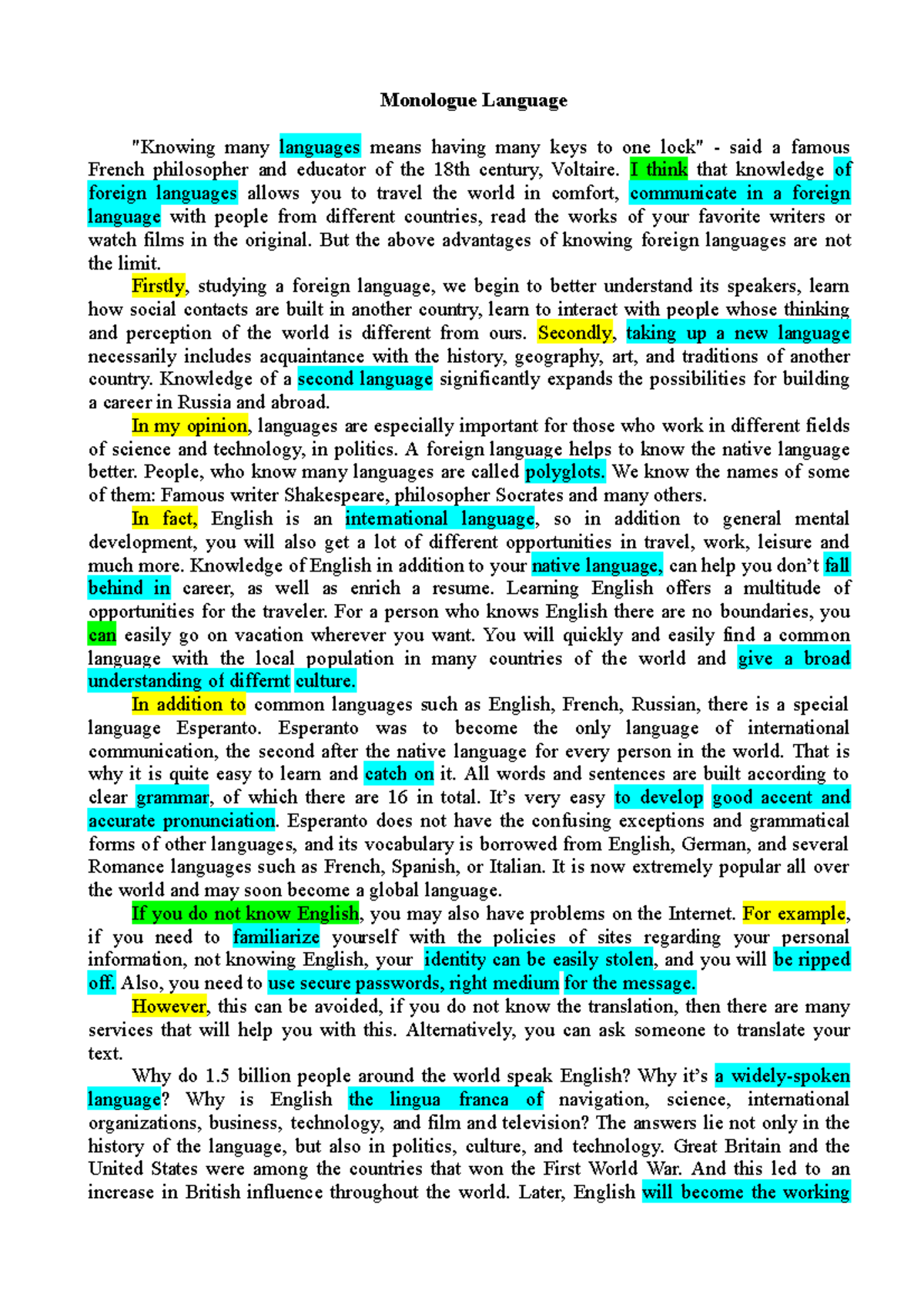 Monologue 4 Language - 4 u all - Monologue Language "Knowing many ...