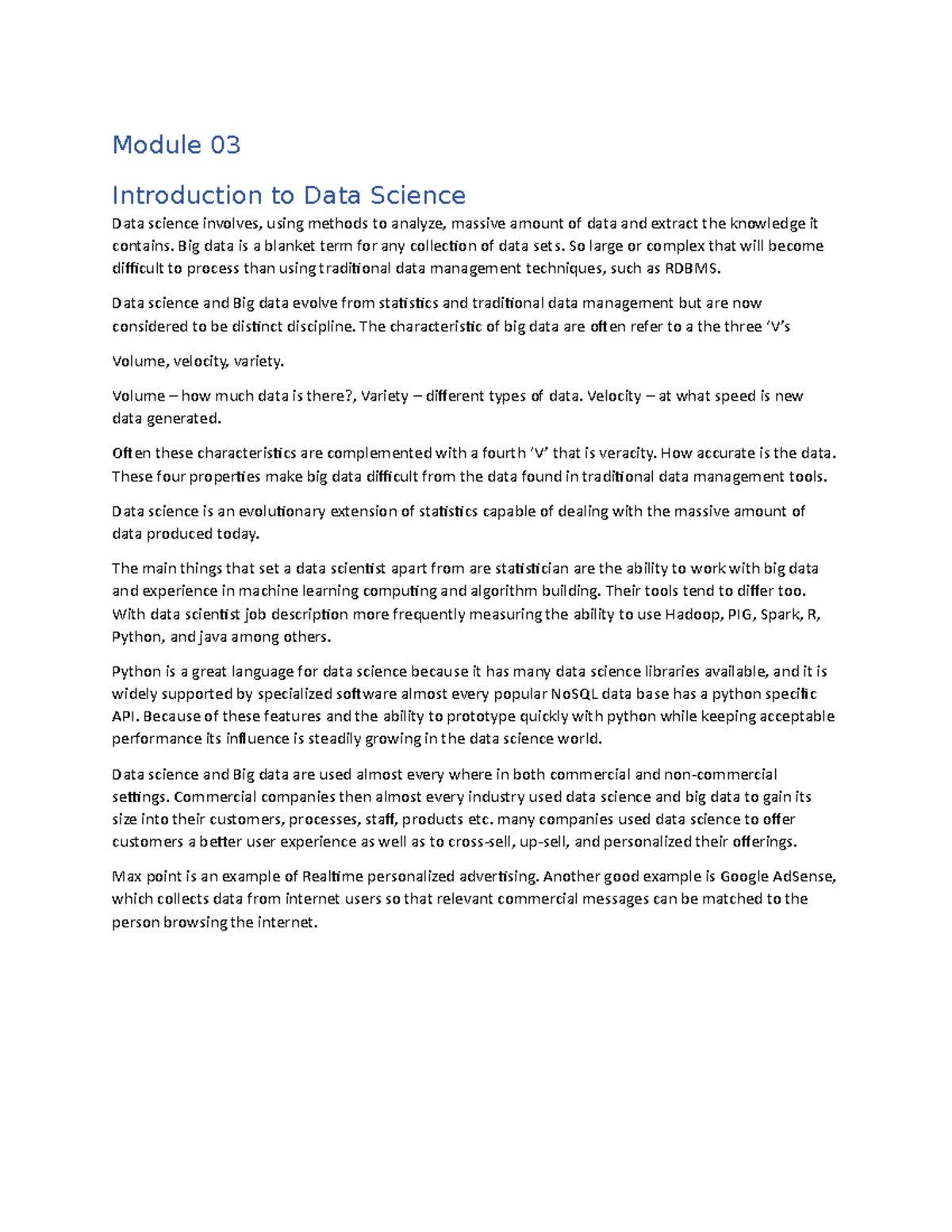 Introduction to Datascience Module 03 - Module 03 Introduction to Data ...