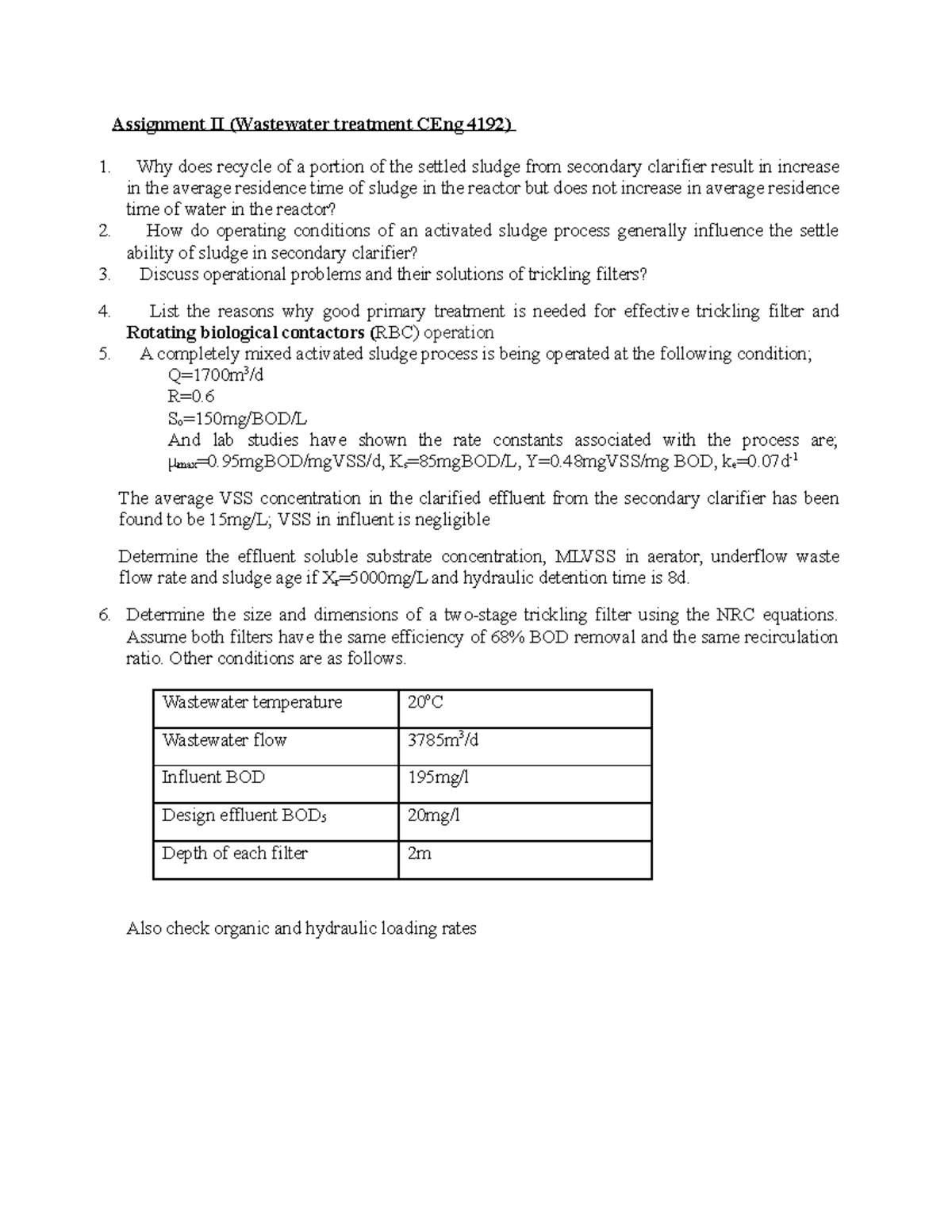 Assignment 2 - water treatment and water supply - Assignment II ...