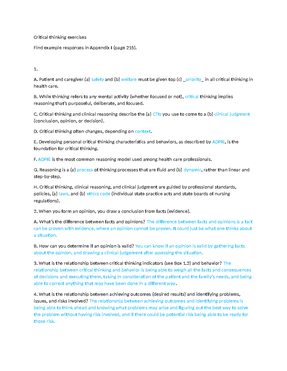 Chapter 1 cor105 - Critical thinking exercises Find example responses ...