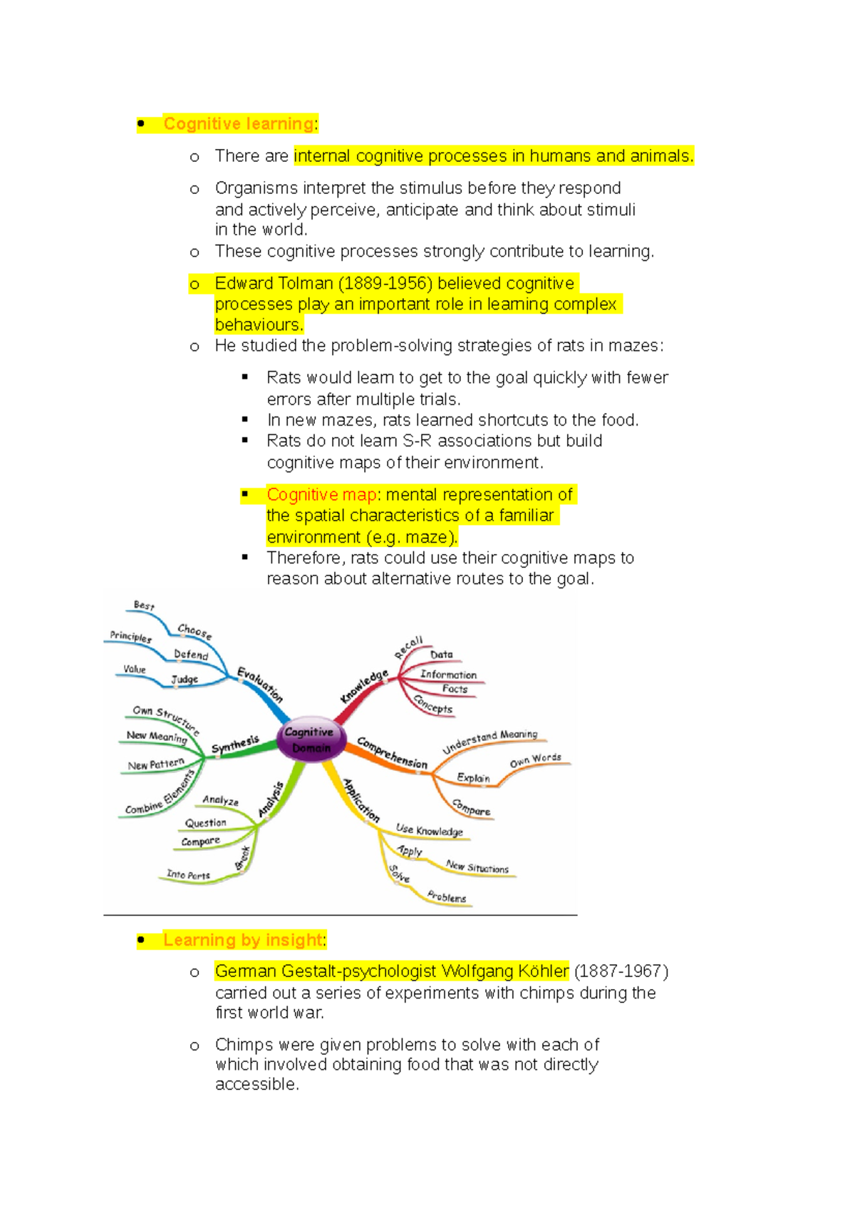 Week 7 - Lecture notes 7 - Cognitive learning : o There are internal ...