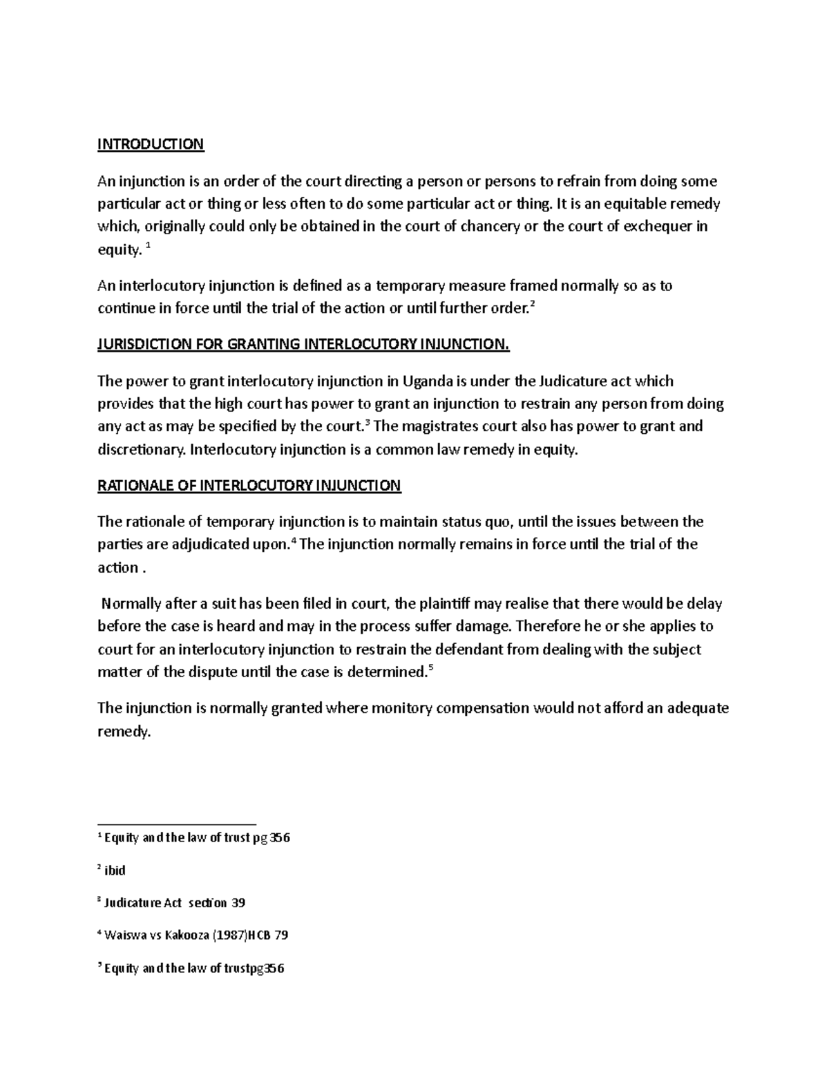 Injunctions - General notes for Civil Procedure - INTRODUCTION An ...