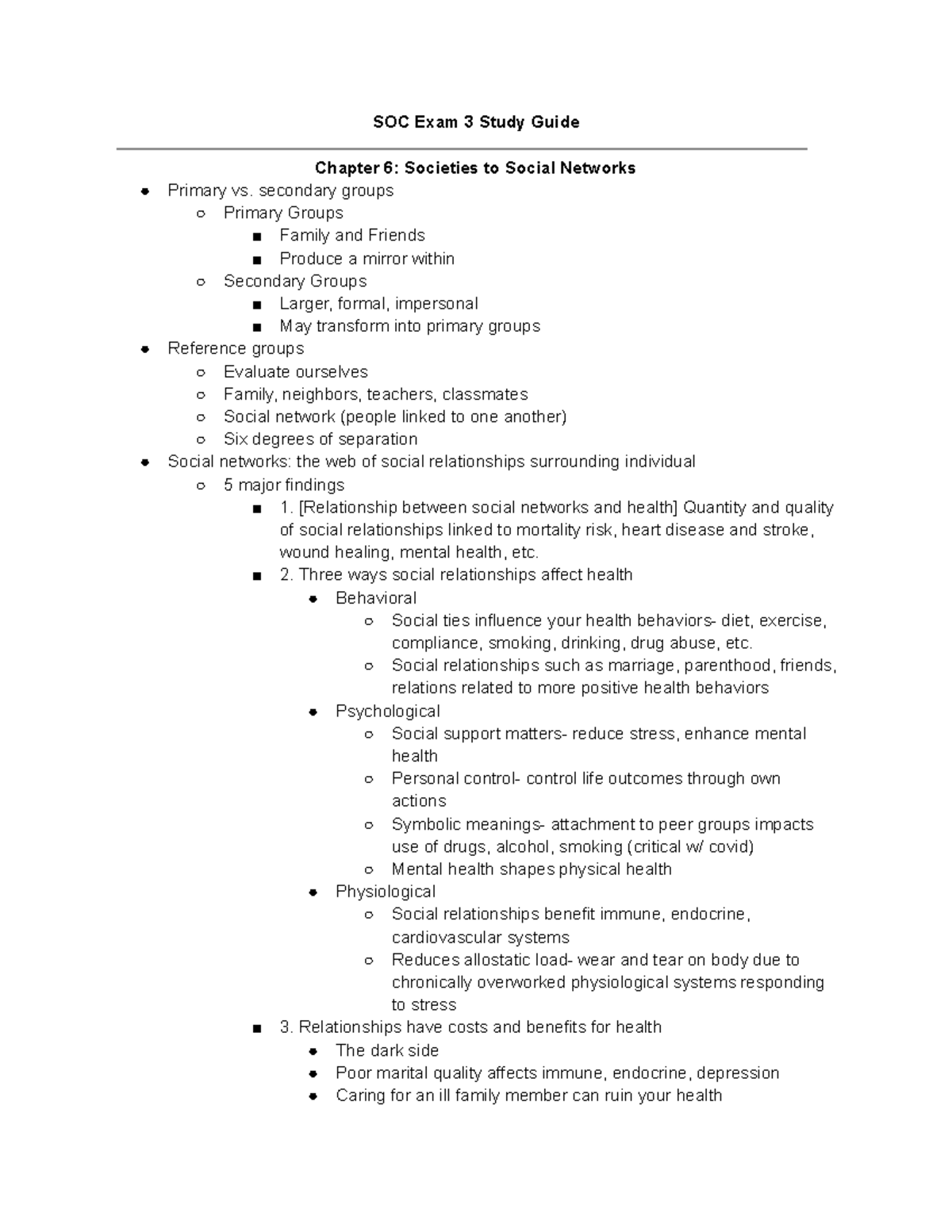 SOC Exam 3 Study Guide - SOC Exam 3 Study Guide Chapter 6: Societies to ...