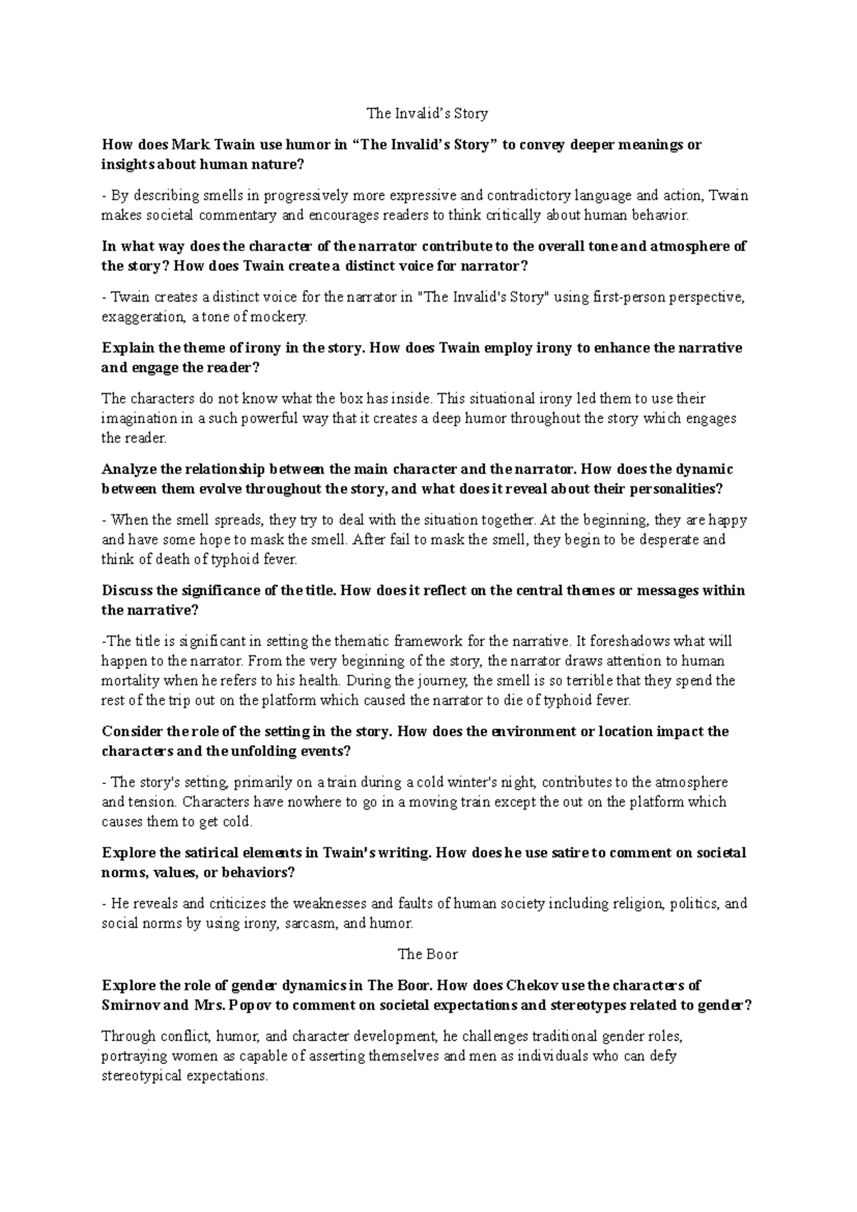 Reading - The Invalid’s Story How does Mark Twain use humor in “The ...