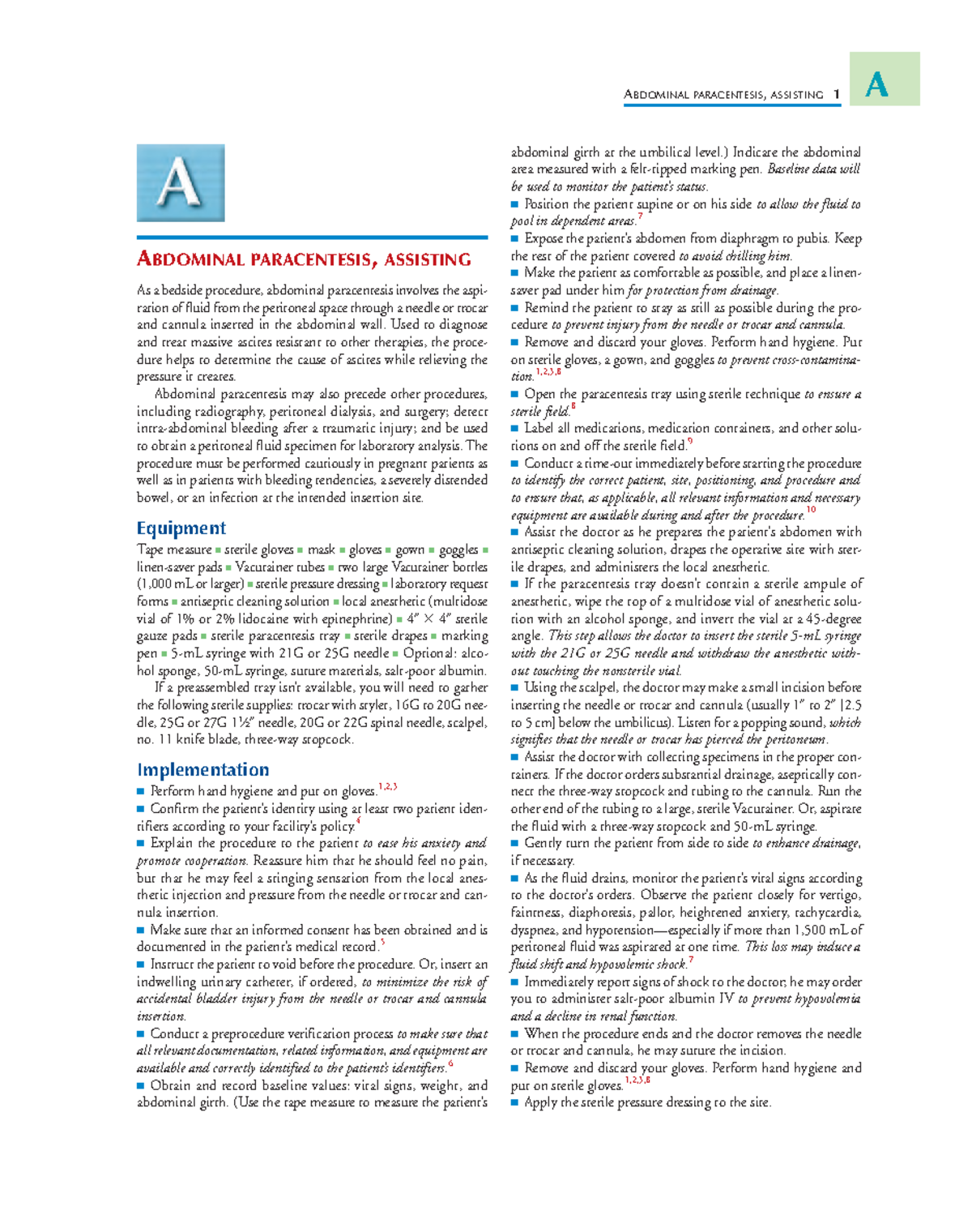 Nursing procedures 1 - ABDOMINAL PARACENTESIS, ASSISTING As a bedside ...