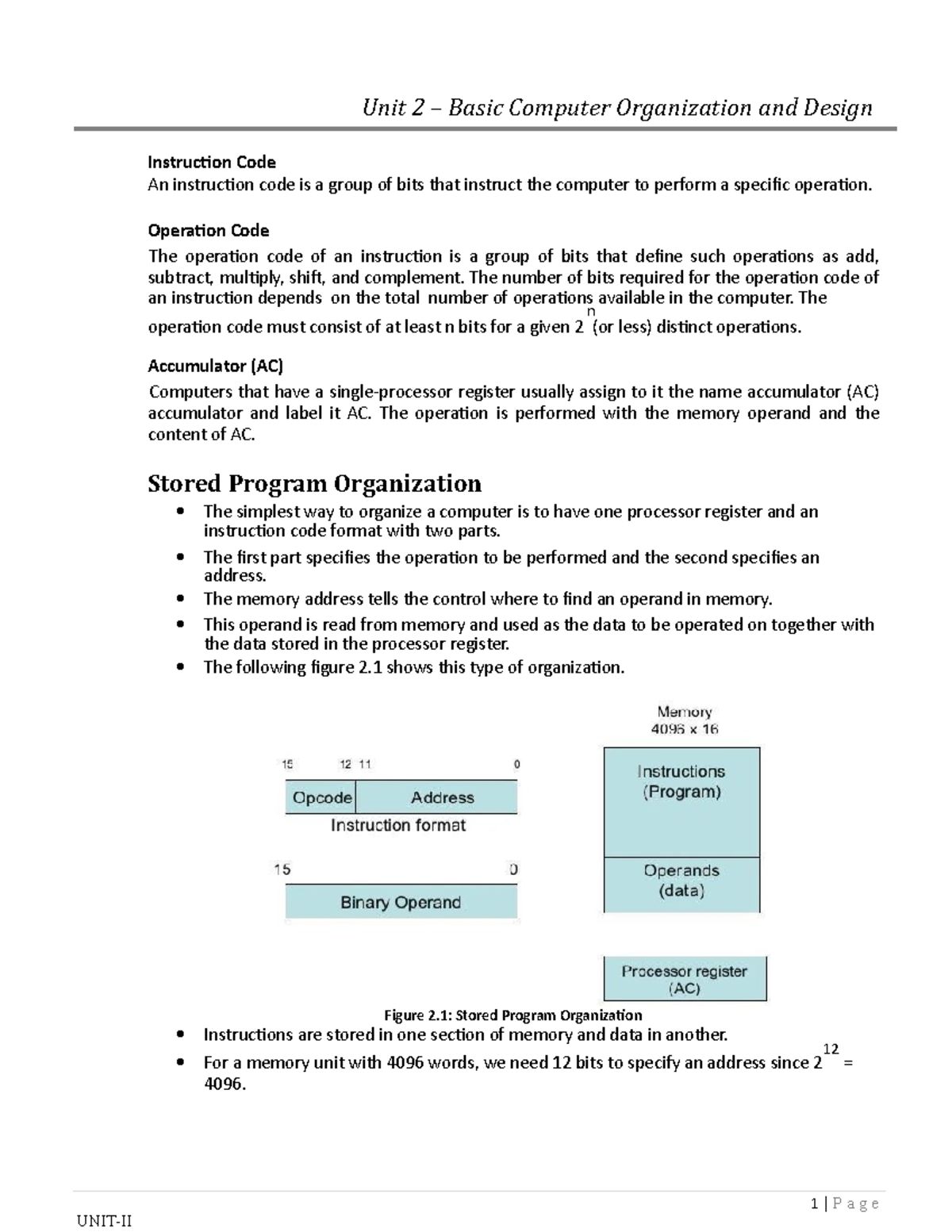 COA UNIT 2 Notes - Instruction Code An instruction code is a group of ...