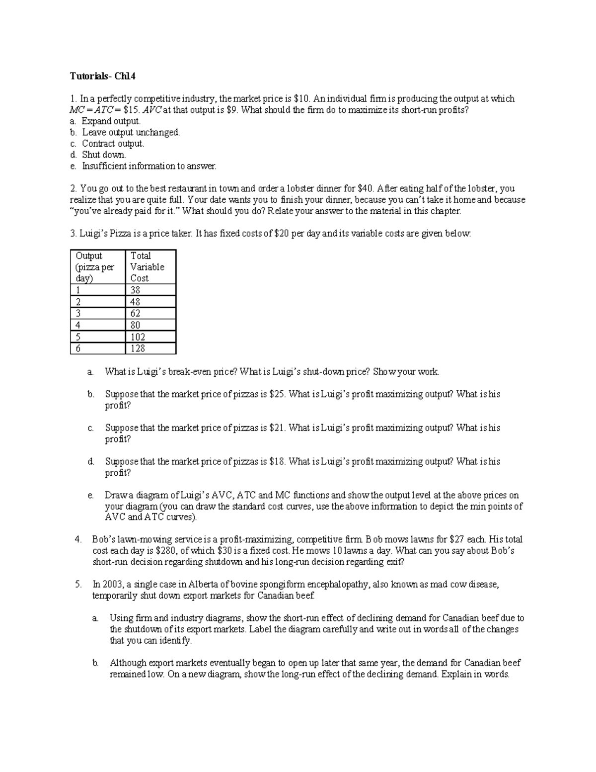 Tutorials 2023-Ch14q - notes - Tutorials- Ch In a perfectly competitive ...