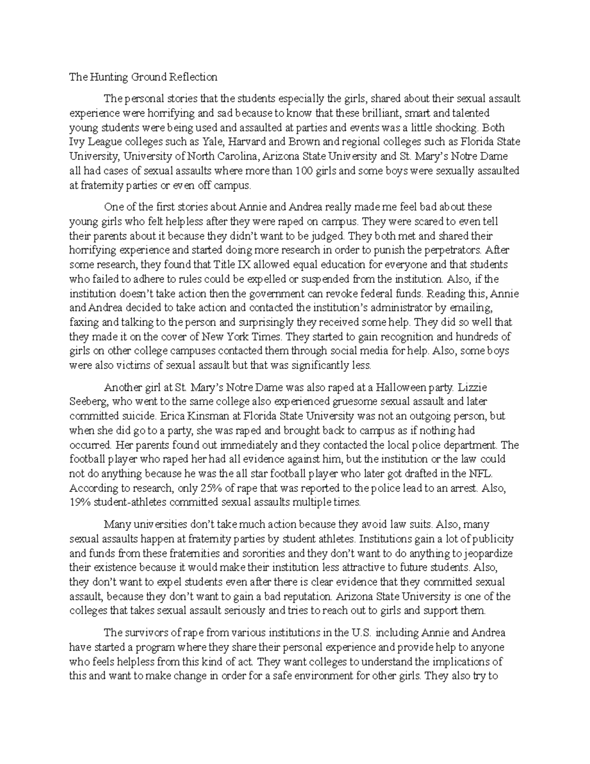 The hunting ground - The Hunting Ground Reflection The personal stories ...