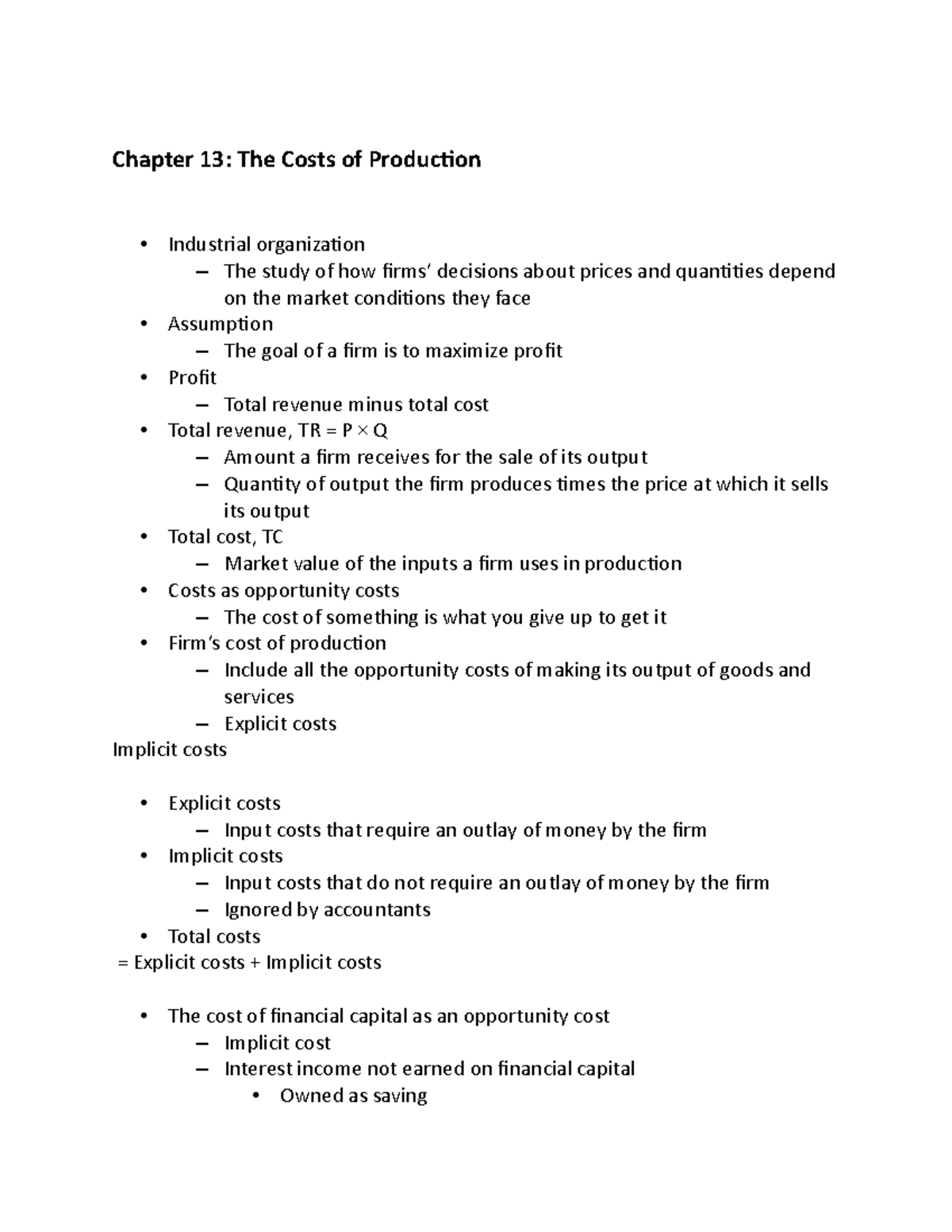 Chapter 13 - Part 1 - The Costs of Production - Chapter 13: The Costs ...