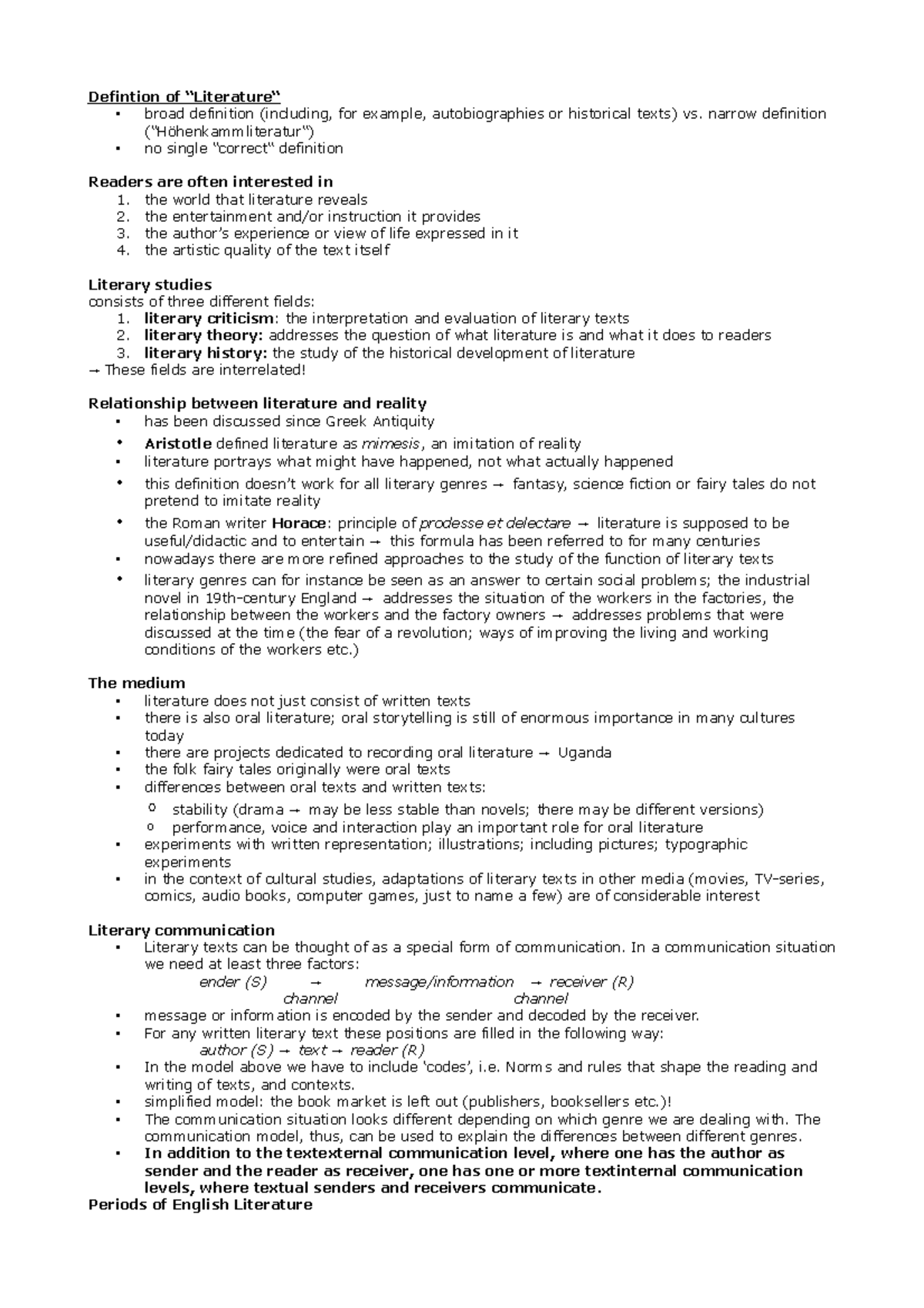 Summary Literature and Culture - Defintion of broad definition ...