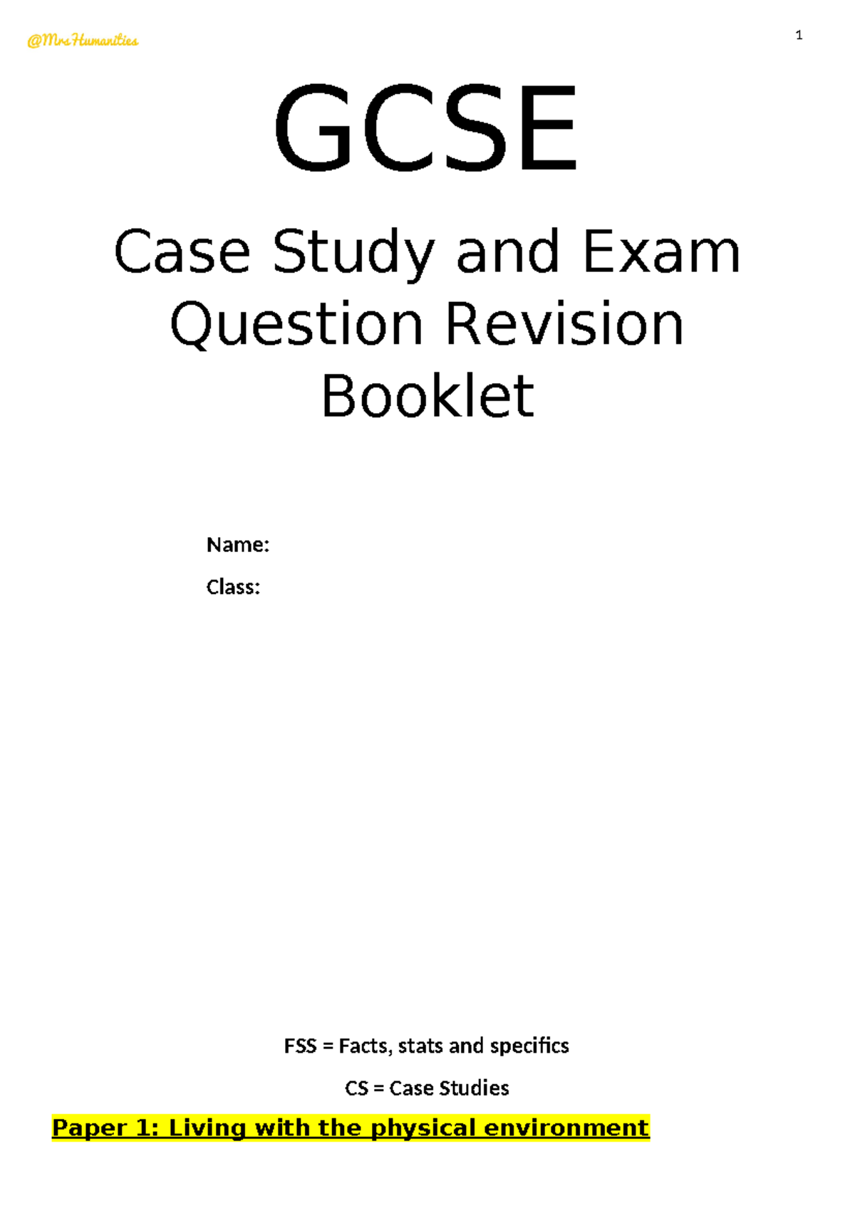 Gcse-revision-booklet - GCSE Case Study and Exam Question Revision ...