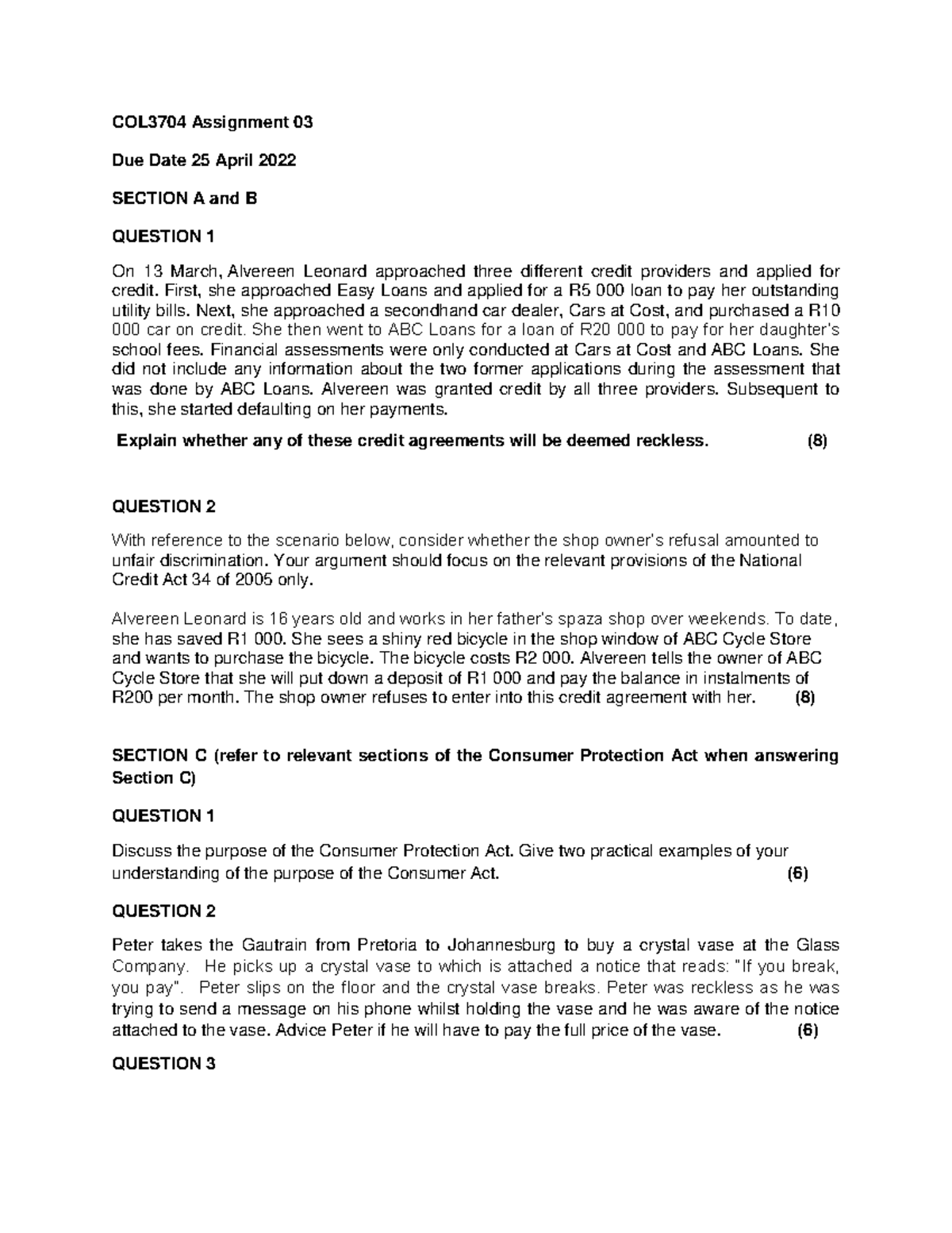 COL3704 Assignment 3 (2022) - COL3704 - Unisa - Studocu