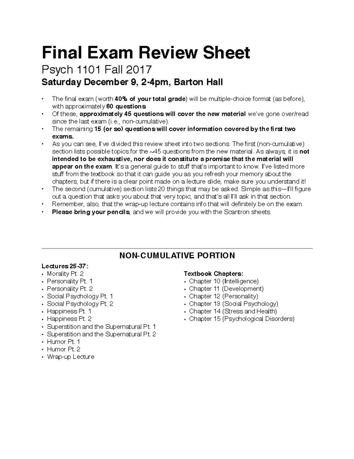 Psych+1101+Final+Review+Sheet+2017 - Final Exam Review Sheet Psych 1101 ...