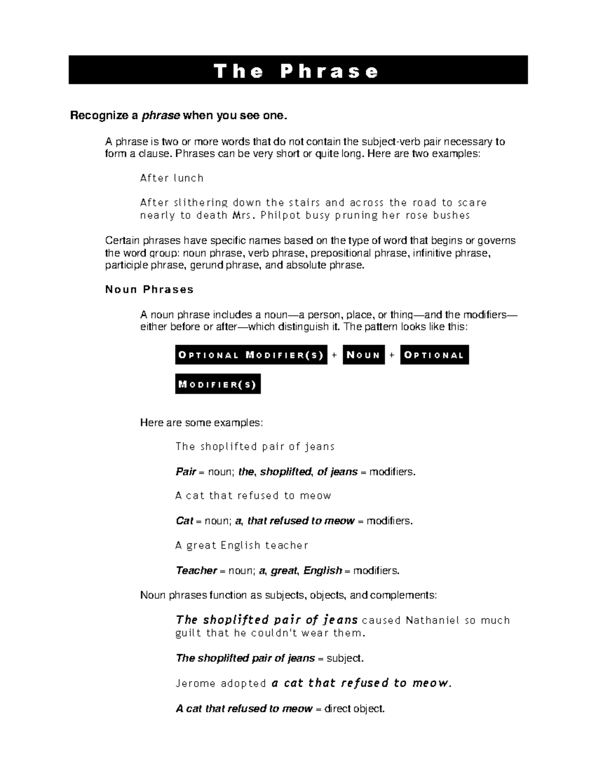 4. Types of Phrase - Part of syntactic analysis - T h e P h r a s e ...