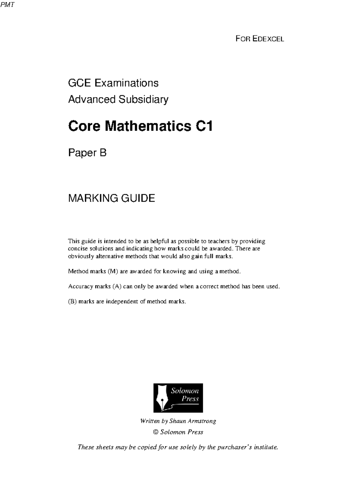 Solomon B MS - C1 Edexcel - FOR EDEXCEL GCE Examinations Advanced Subsidiary Core Mathematics C ...