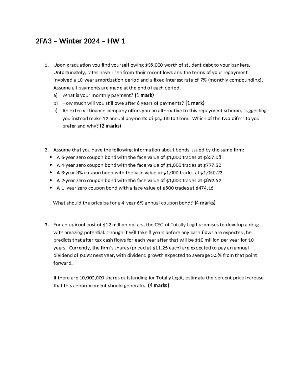 HW 1 (2FA3 Winter 2024) - homework - 2FA3 – Winter 2024 – HW 1 1. Upon ...