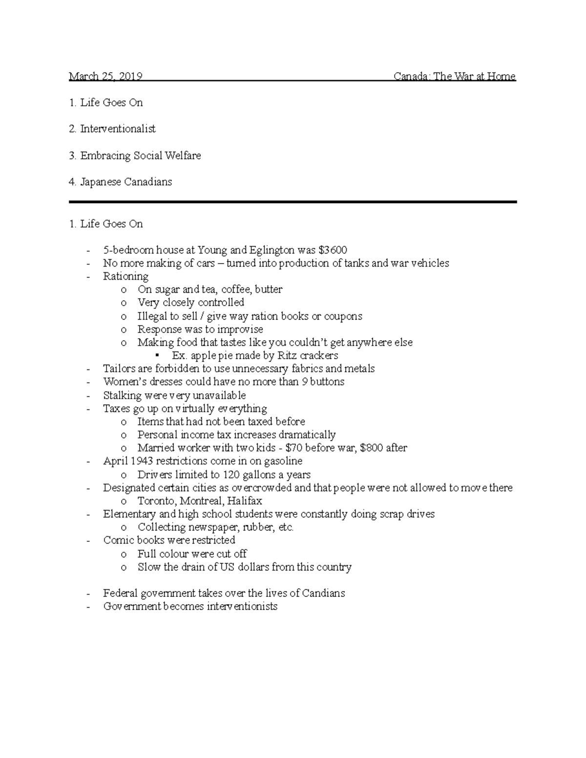 History 1810E - The Second World War 5.1 Lecture Notes - 2018 - March ...