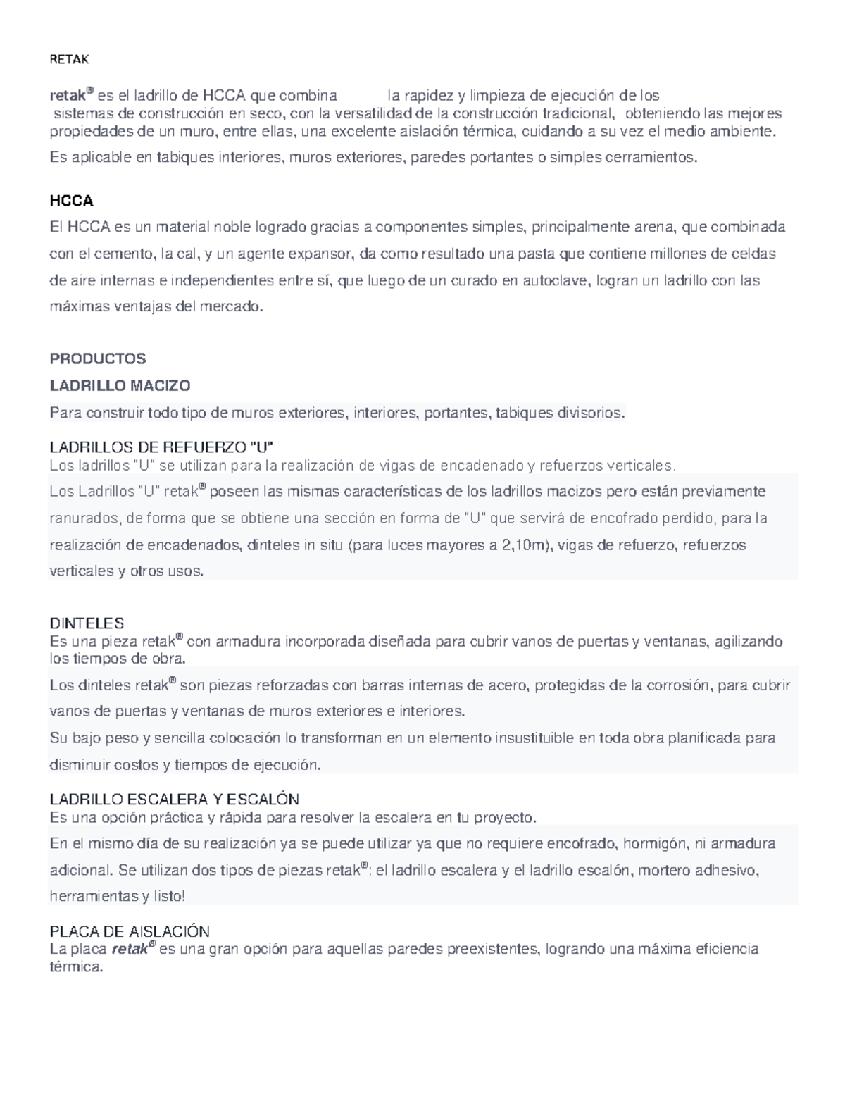INFO Retak - fttf - RETAK retak® es el ladrillo de HCCA que combina la ...