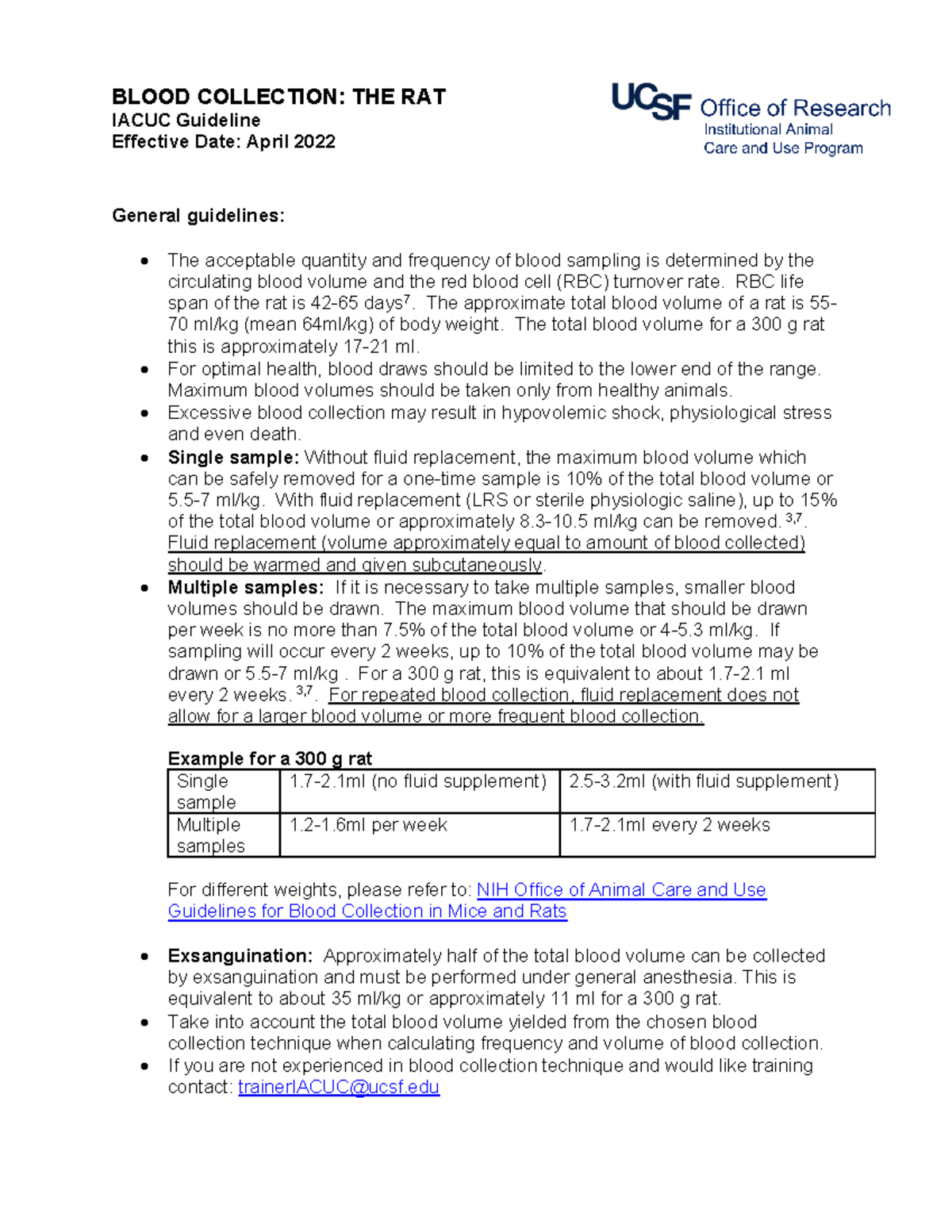 Guideline - Blood Collection - Rat - BLOOD COLLECTION: THE RAT IACUC ...