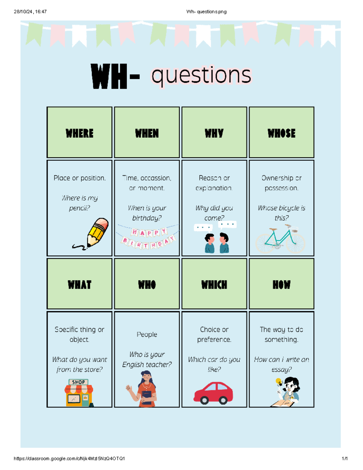 Wh- questions - Inglés Iii - 16:47 questions questions WHERE WHEN WHY ...