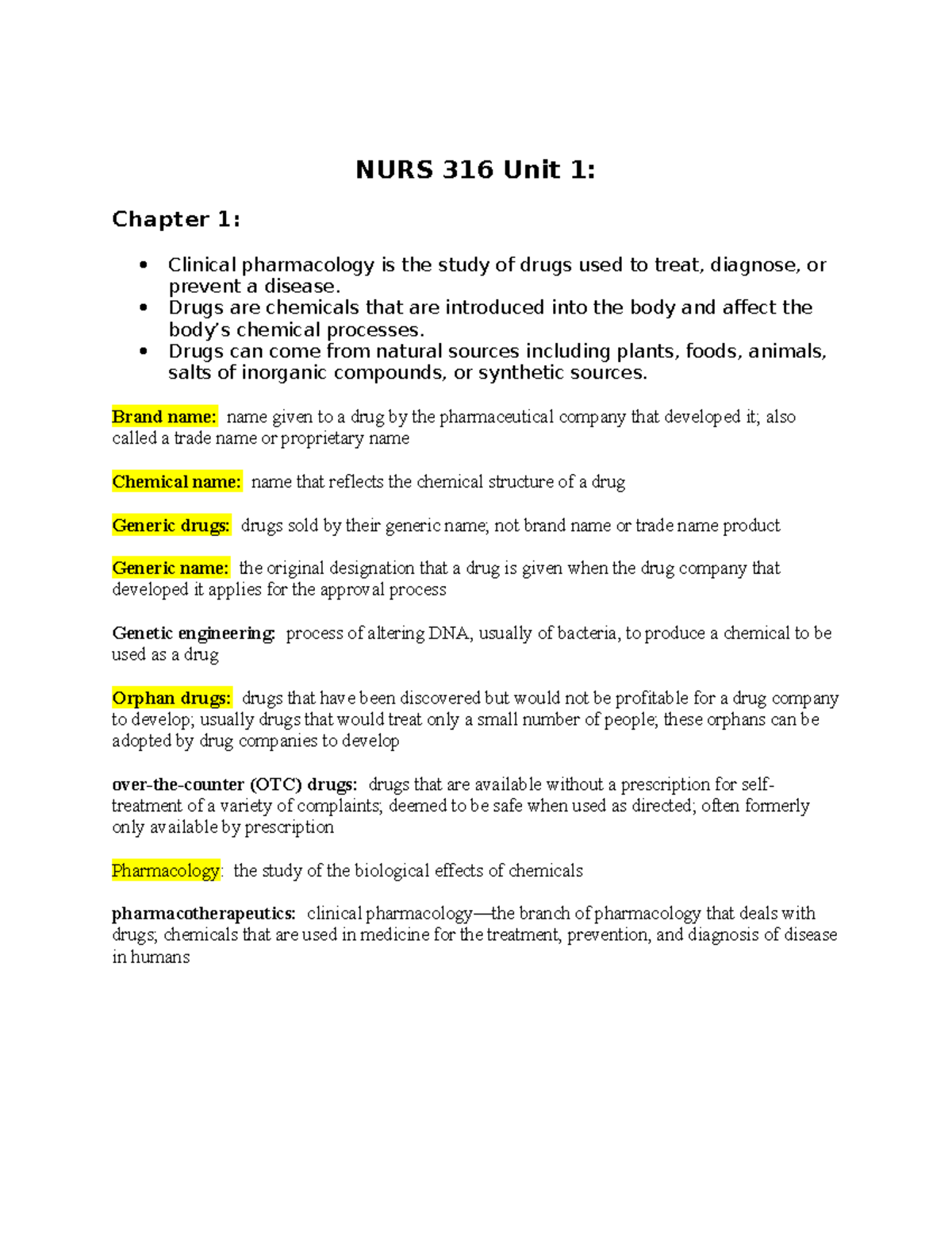 NURS 316 Notes - NURS 316 - NURS 316 Unit 1: Chapter 1: Clinical ...
