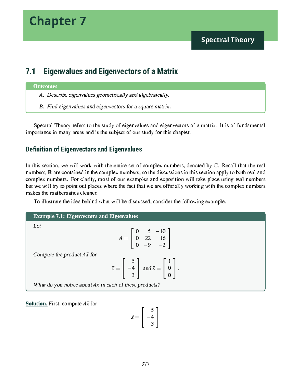 7.1-7.3 class note - Chapter 7 Spectral Theory 7. 1 Eigenvalues and Eigenvectors of a Matrix ...