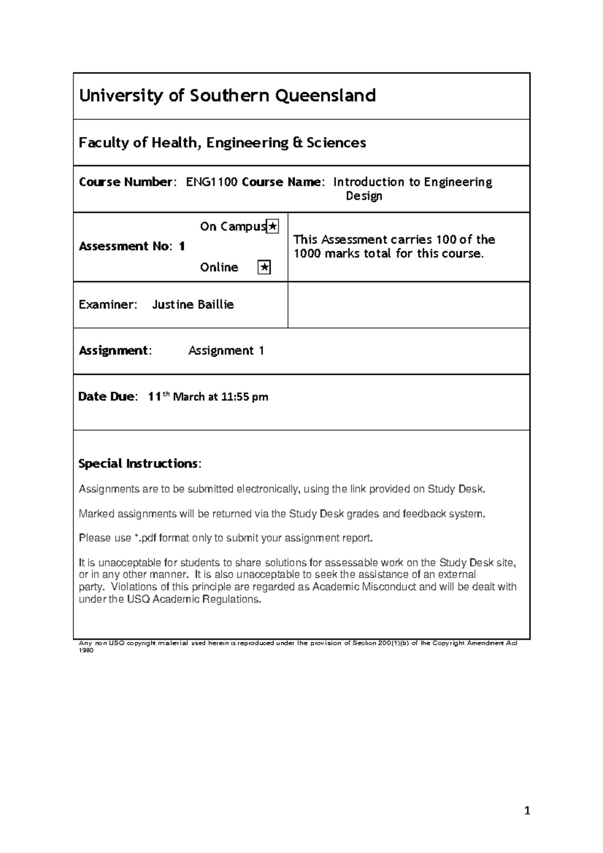 ENG1100 Assignment 1 Task Sheet S1 2022 - Un iversity of Souther n ...