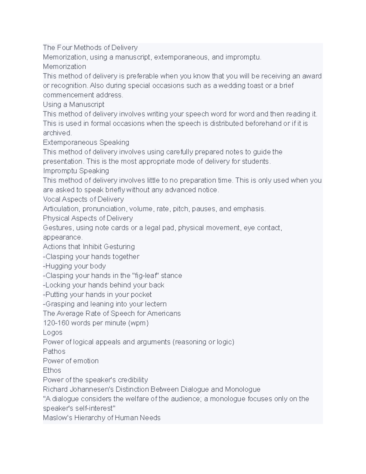 Coms 101 lecture notes professor alban - The Four Methods of Delivery ...