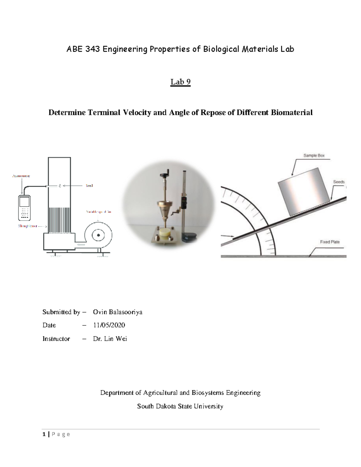 Lab 9 - Lab 9 practical report of the lab part of the course - ABE 343 ...