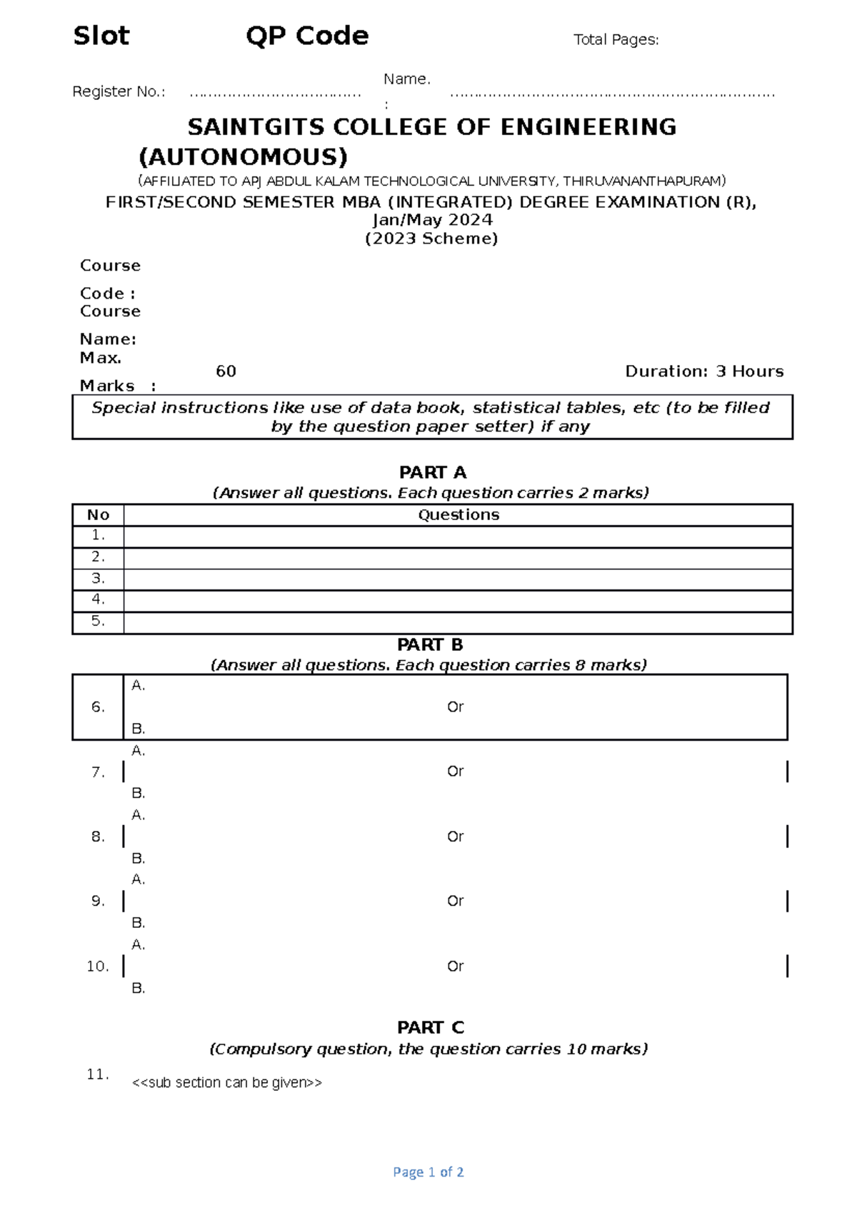 MIS QP IMBA ESE-3 credits - Slot QP Code Total Pages: Register No ...