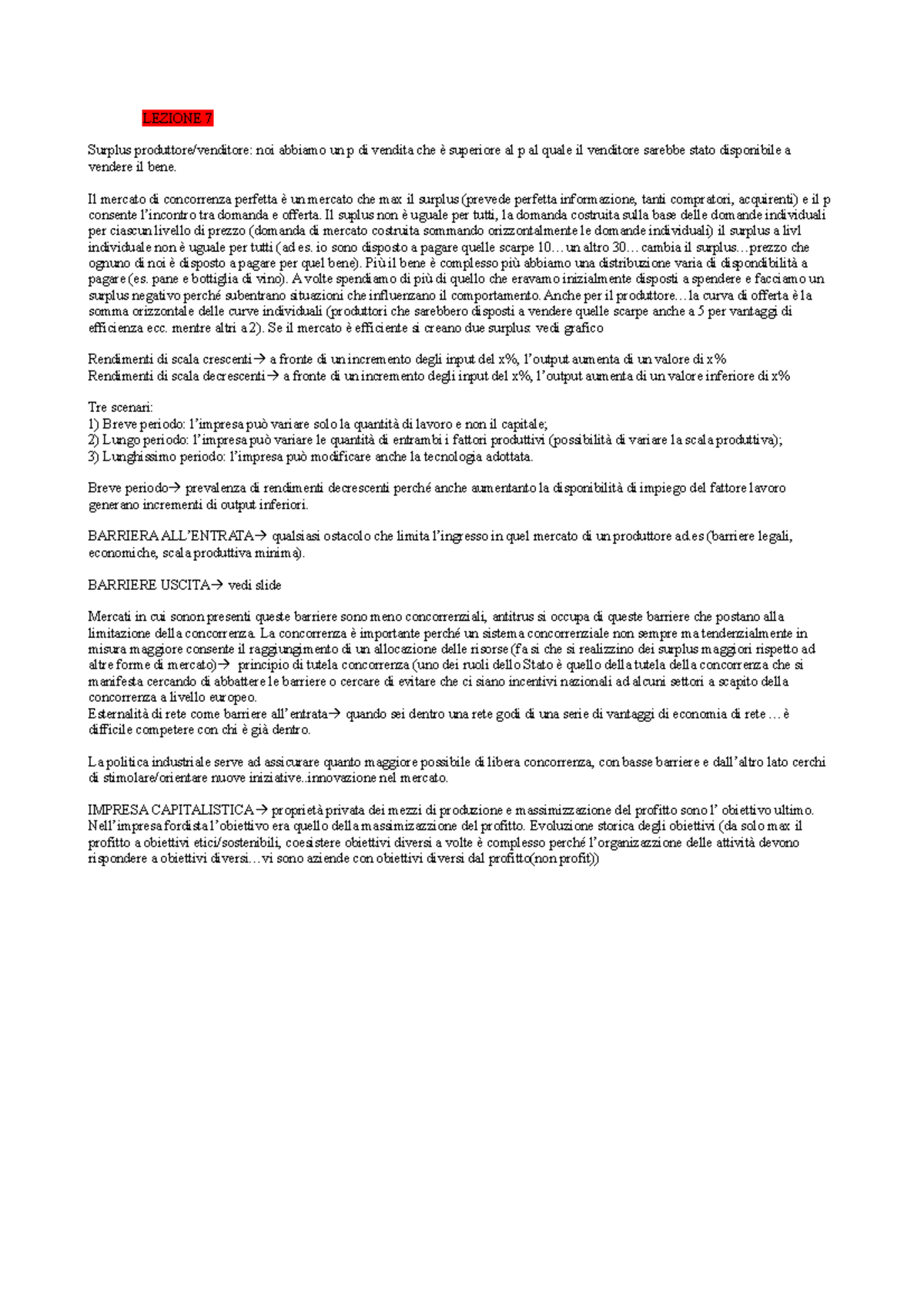 Lezione 7fnfnfs fs fds sdf d sfdssf fs f - LEZIONE 7 Surplus produttore ...