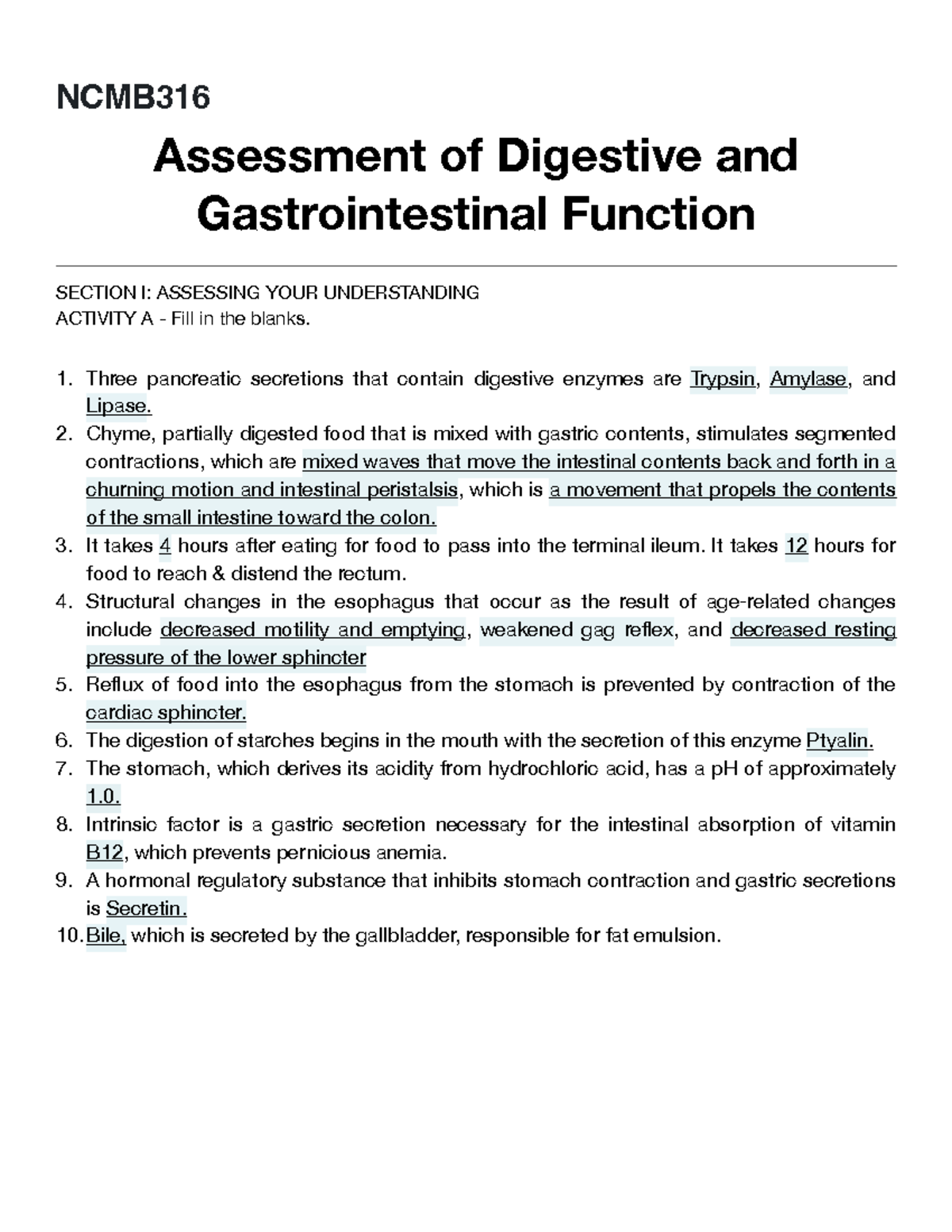 NCMB316 CU1 Activity - NCMB Assessment of Digestive and ...