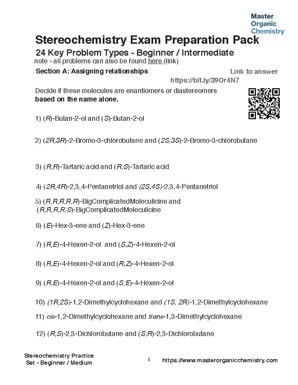 3 Stereochemistry Problem Set Beginner Intermediate Key ...