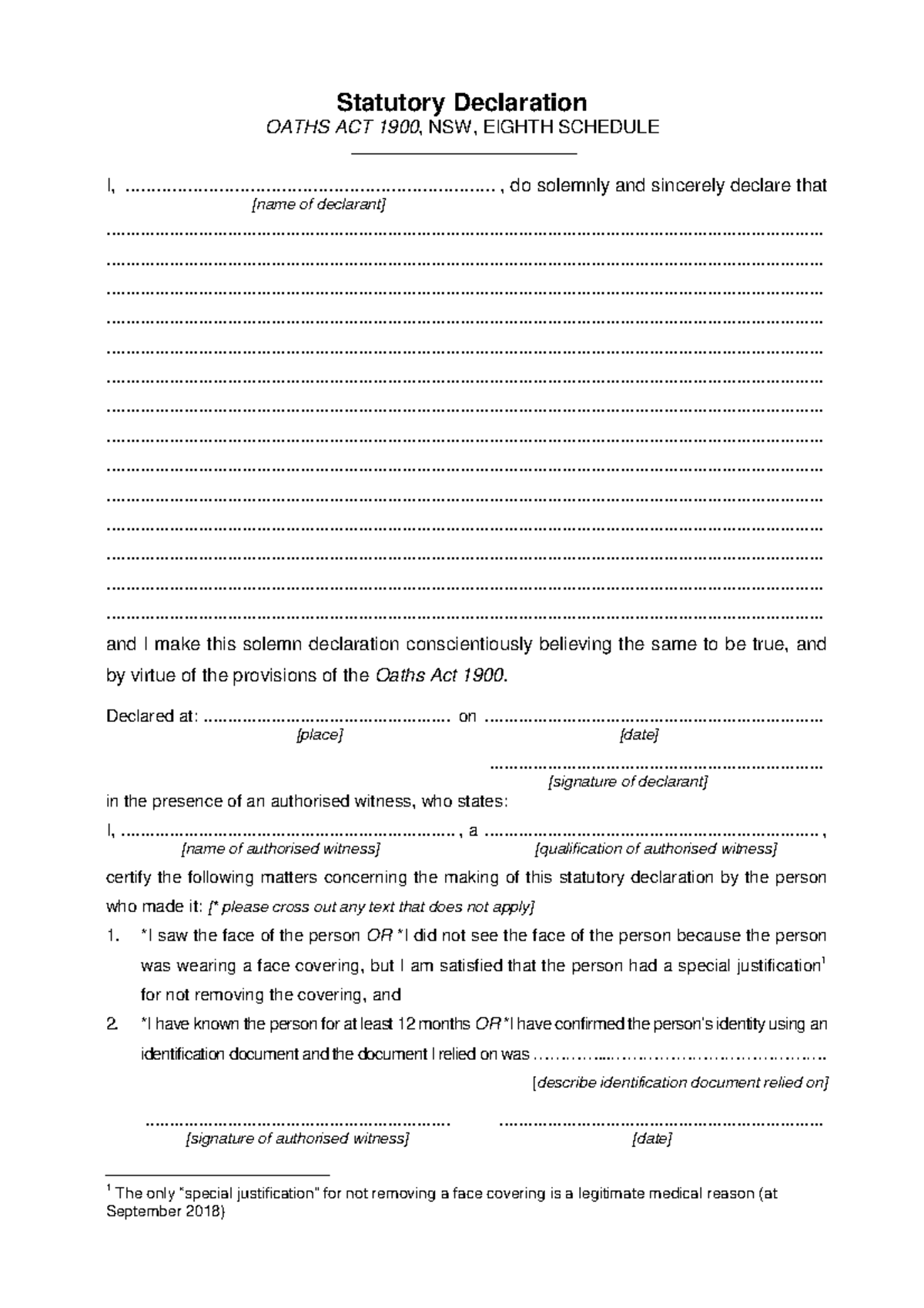 schedule paperwork - Statutory Declaration OATHS ACT 1900, NSW, EIGHTH ...